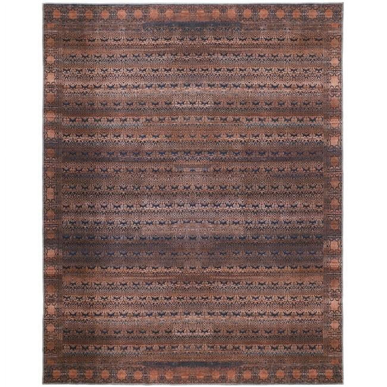 5 x 8 ft. Red Brown & Blue Floral Power Loom Rectangle Area Rug - Red ...