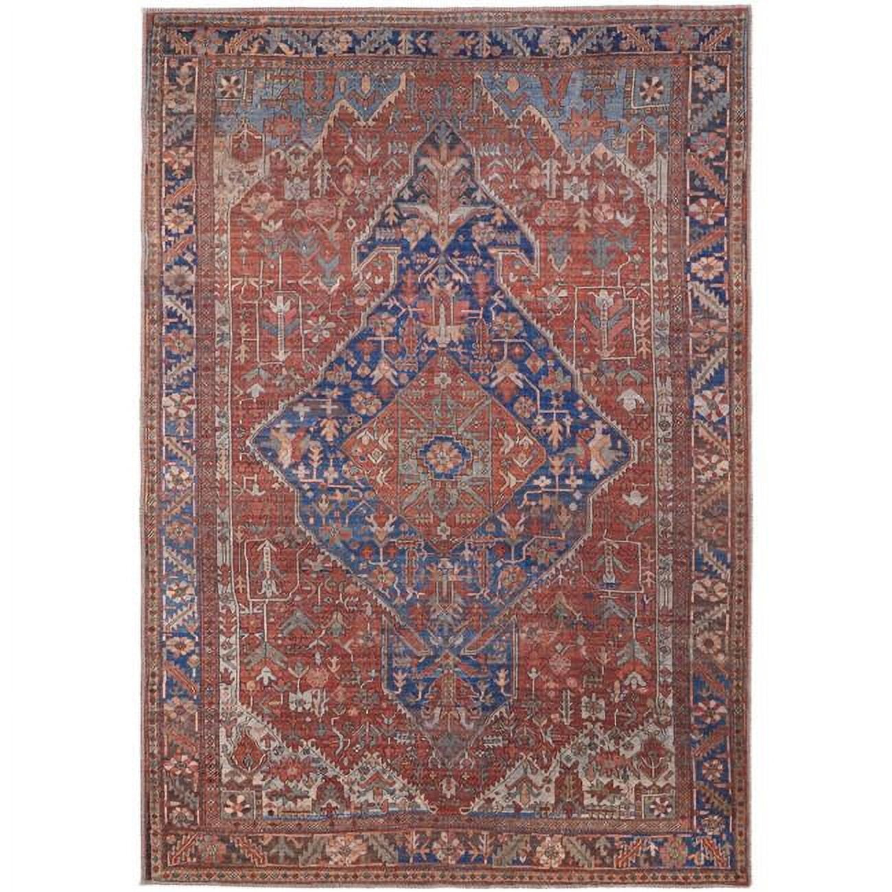 5 x 8 ft. Red Tan & Blue Floral Power Loom Rectangle Area Rug - Red Tan ...