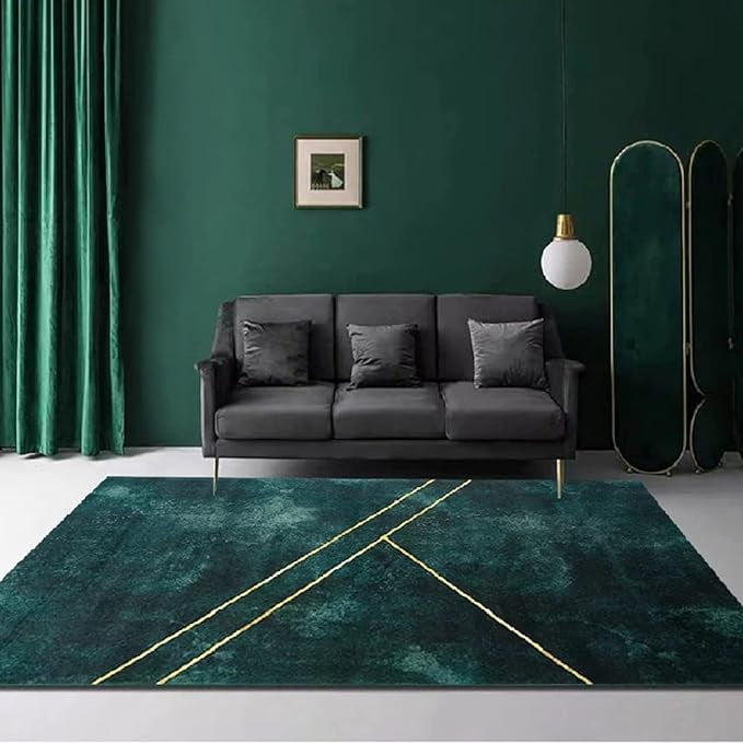 5 x 8ft Dark Green Area Rug, Modern Gold Geometric Rug With Anti-Slip ...