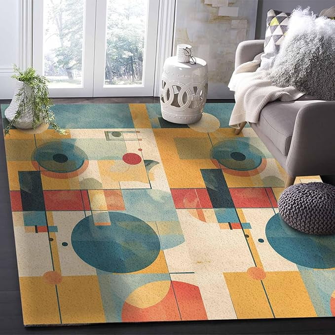 5 x 8ft Vintage Blue Yellow Area Rug For Living Room Modern Rug ...