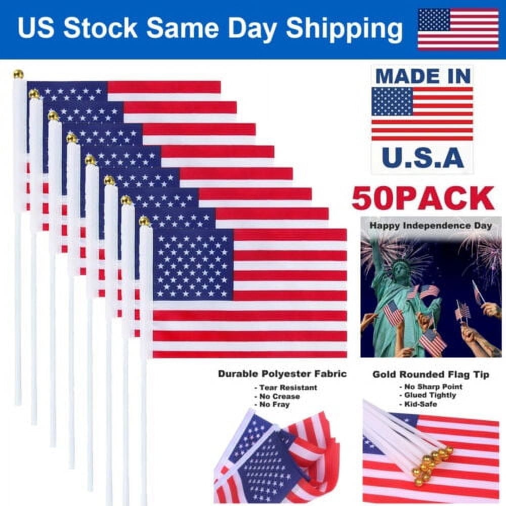 GameXcel 5x8 in, 50PCS Handheld Small American Flags for 4th of July ...