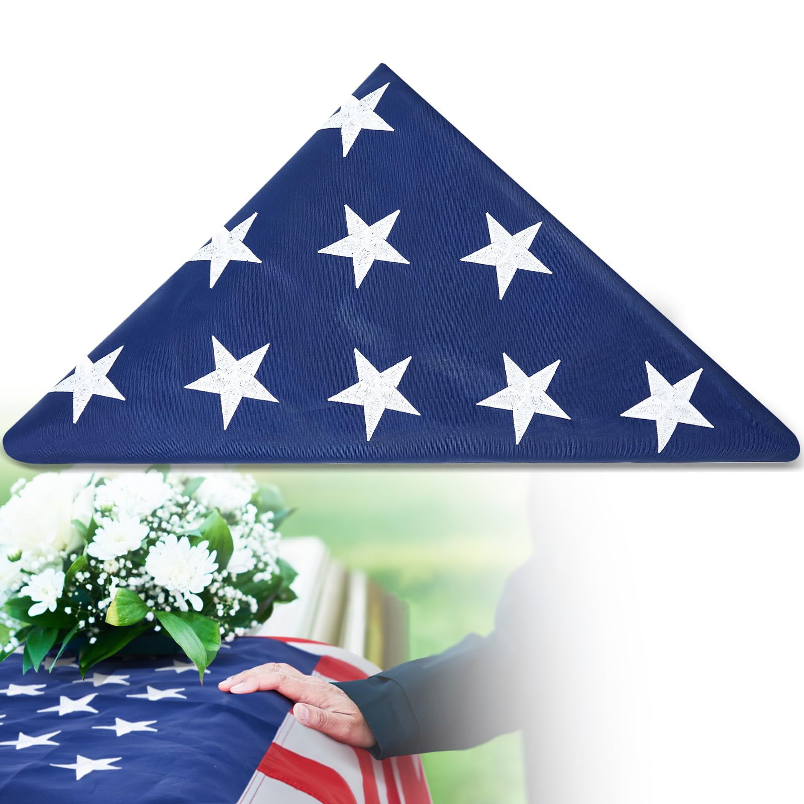 5 x 9.5 ft Folded Memorial American Flag USA Burial Flag Embroidered ...