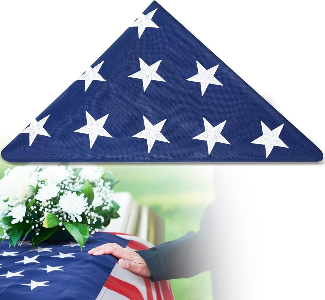5 x 9.5 ft Folded Memorial American Flag USA Burial Embroidered Stars ...