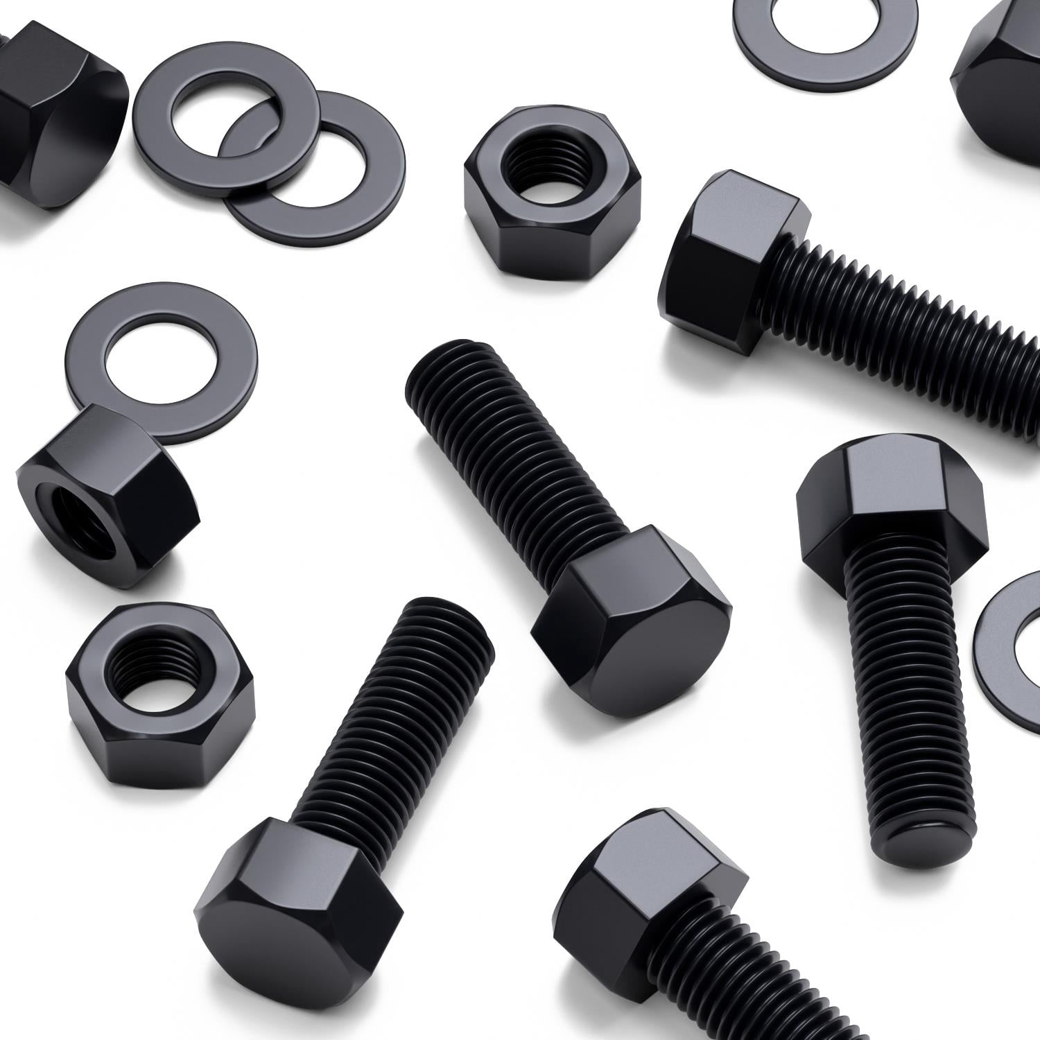 5 x Black Hexagon Head Screws Polypropylene (PP) Plastic Nuts, Washers ...