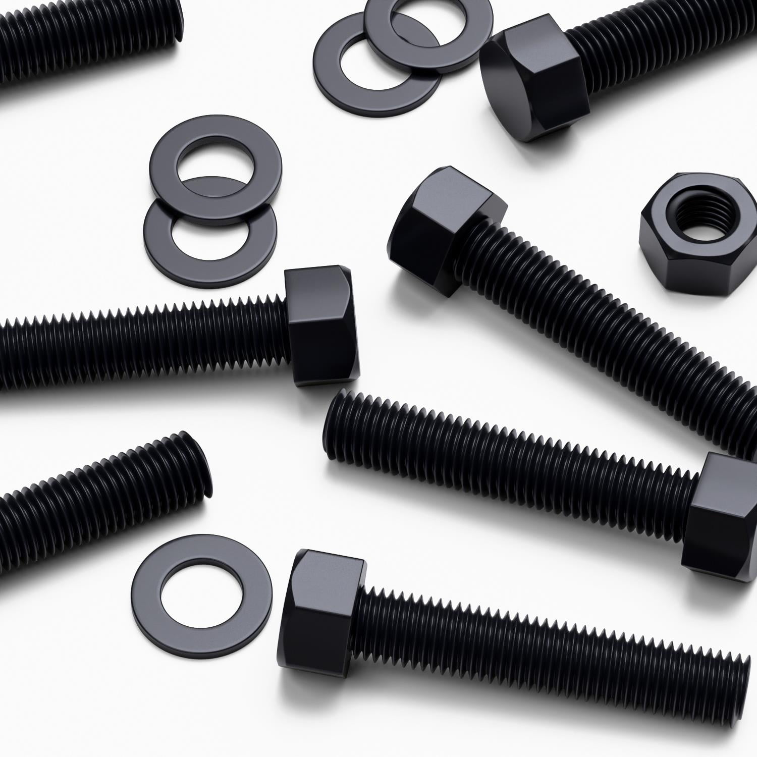 5 x Black Nylon, Hex Head, M20 x 100mm, Plastic Nuts and Bolts, Washers ...