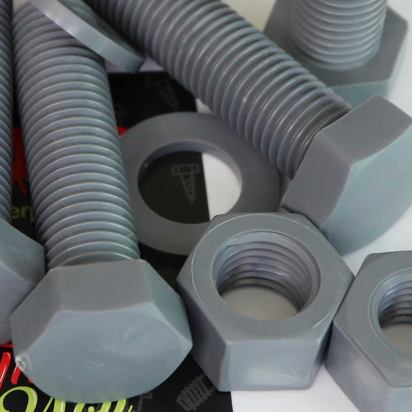 5 x Hexagon Head Screws Grey PVC Plastic nuts and bolts, oxidation ...