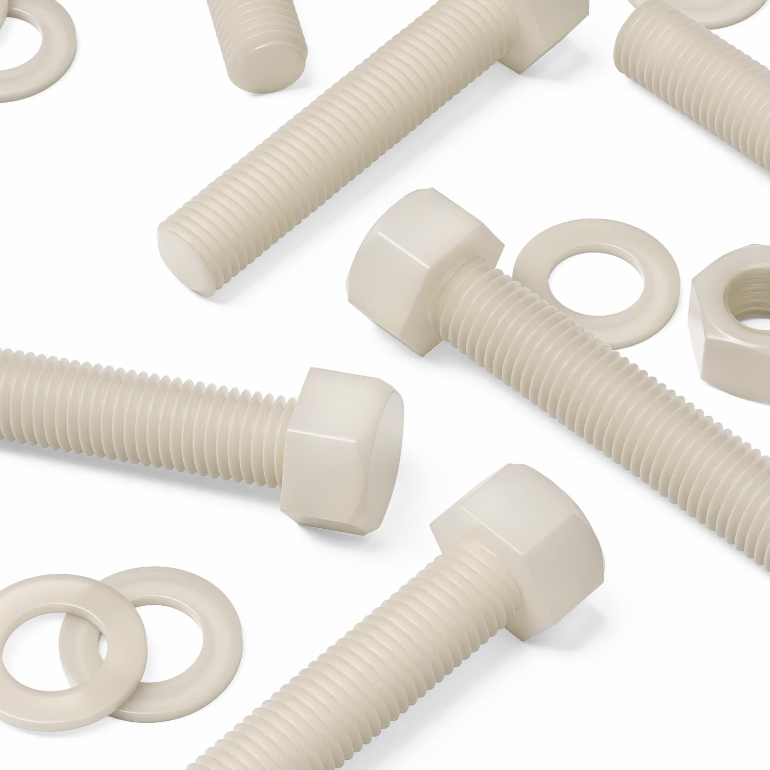 5 x Natural Colour Nylon, Hex Head, M20 x 100mm, Plastic Nuts and Bolts ...