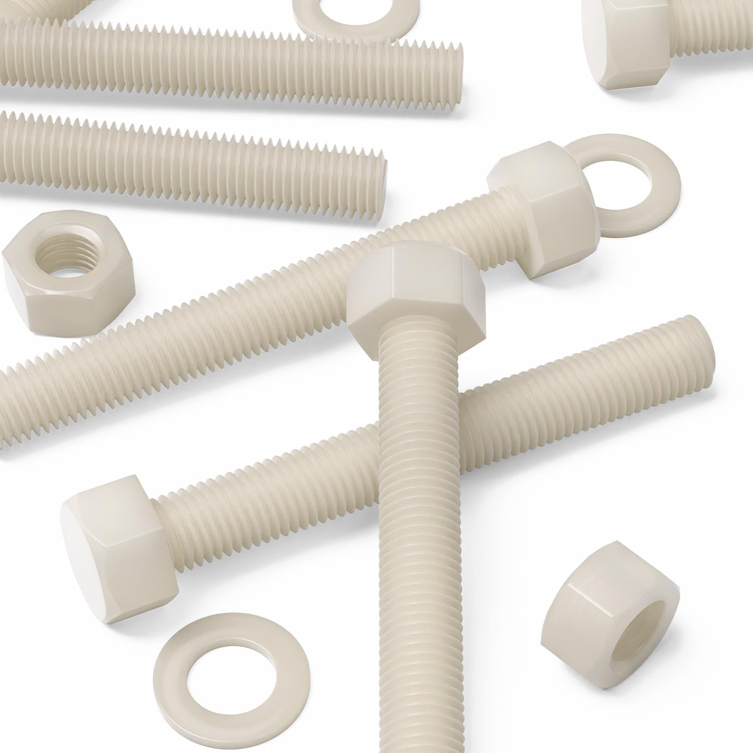 5 x Natural Colour Nylon, Hex Head, M20 x 150mm, Plastic Nuts and Bolts ...