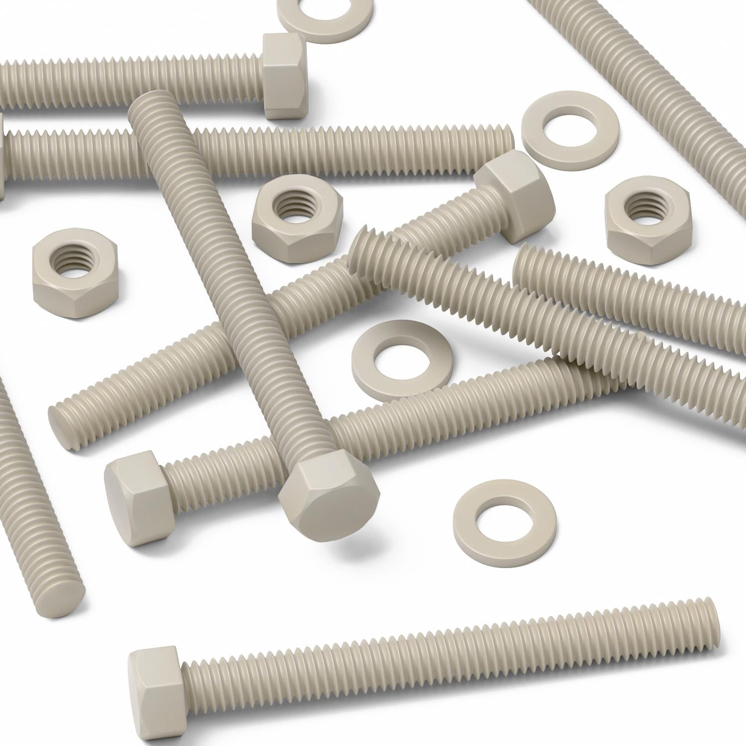 5 x PPS Hex Head, M6 x 60mm (15/64 x 2 23/64 in), Plastic Nuts and ...