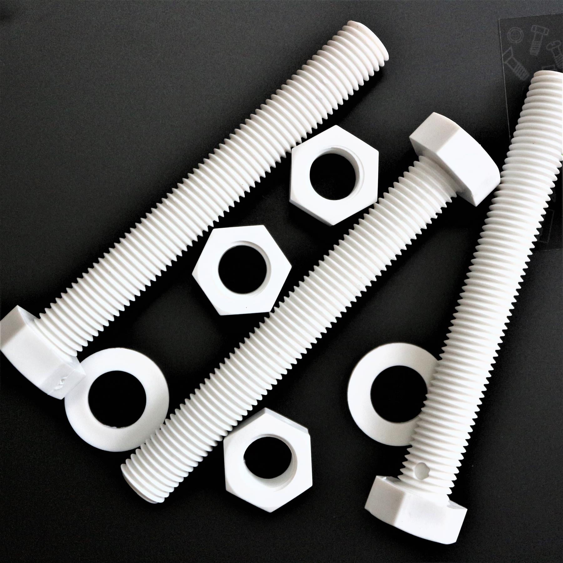 5 x White Hexagon Head Screws Polypropylene (PP) Plastic Nuts and Bolts ...