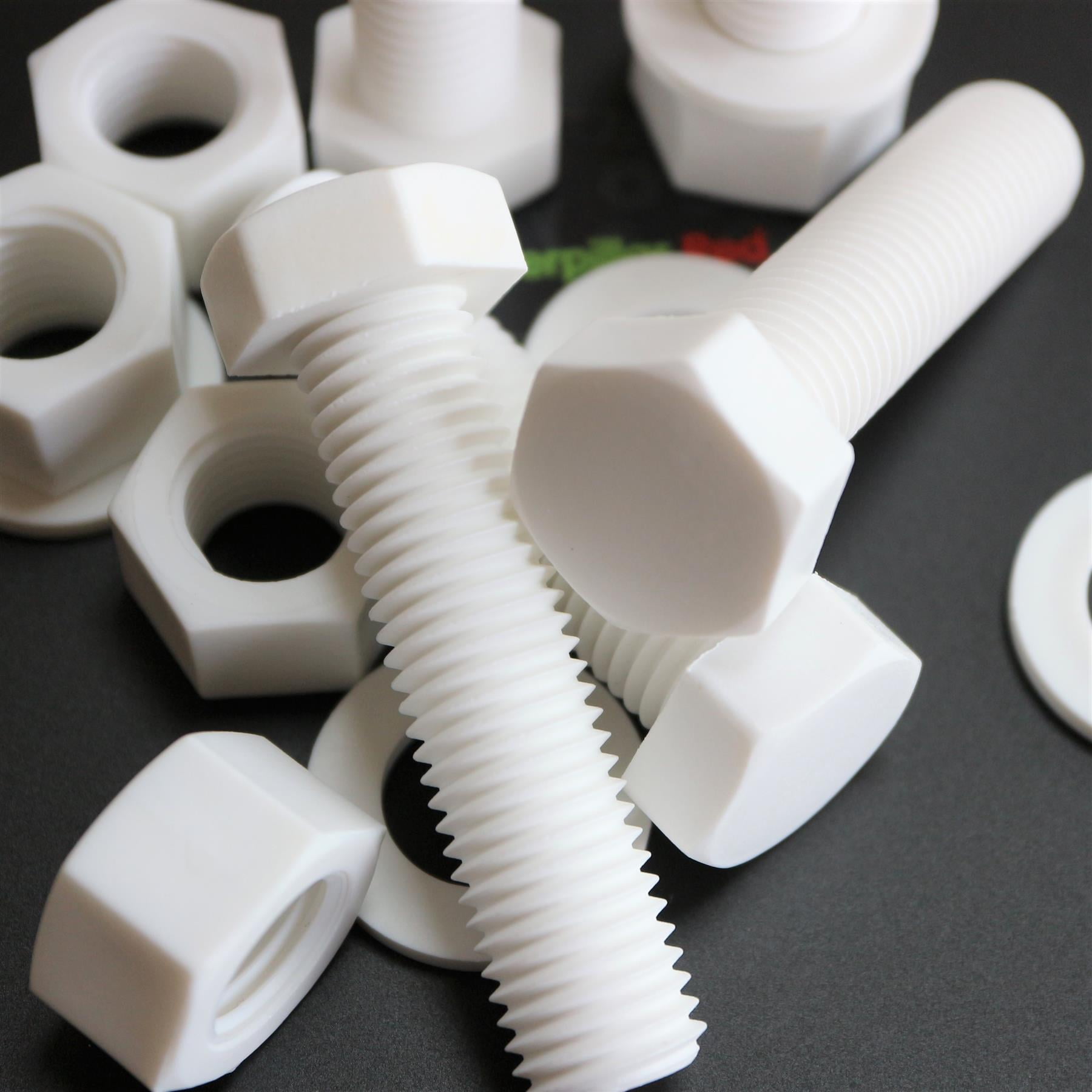 5 x White Hexagon Head Screws Polypropylene (PP) Plastic Nuts, Washers ...