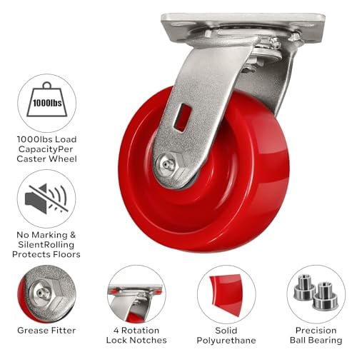 5"x2" Heavy Duty Casters- Industrial Caster Solid Polyurethane Wheel ...