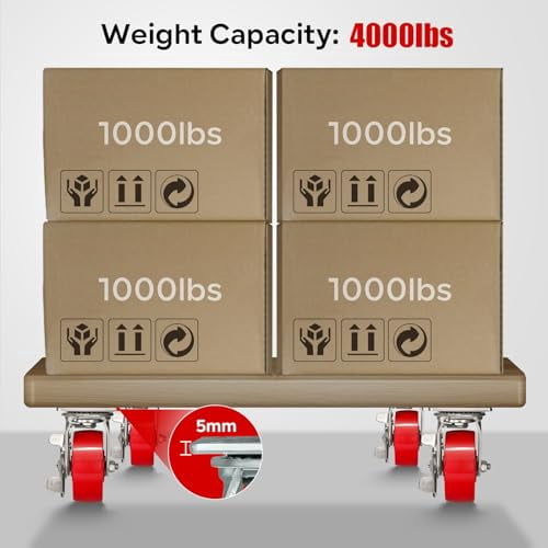 5"x2" Heavy Duty Casters- Industrial Caster Solid Polyurethane Wheel ...