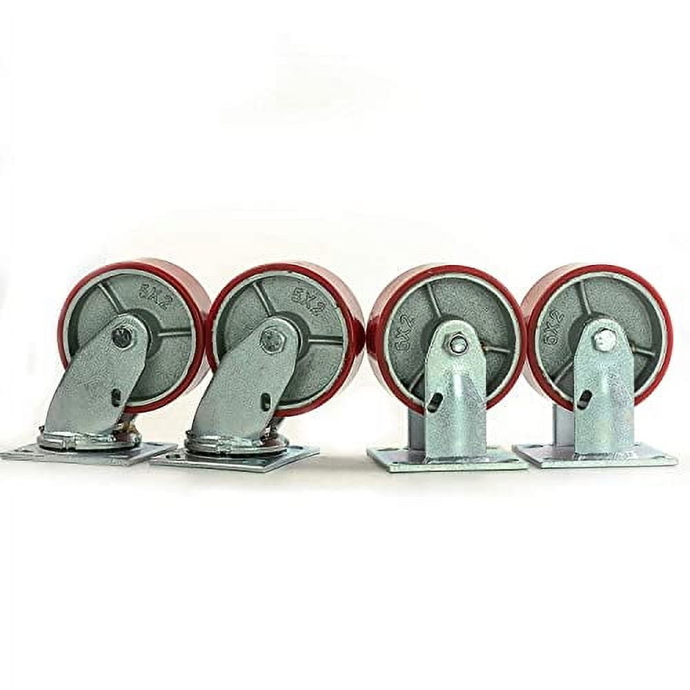5"x2" Heavy Duty Polyurethane Wheel Caster Set - Steel hub - 2 Swivel ...