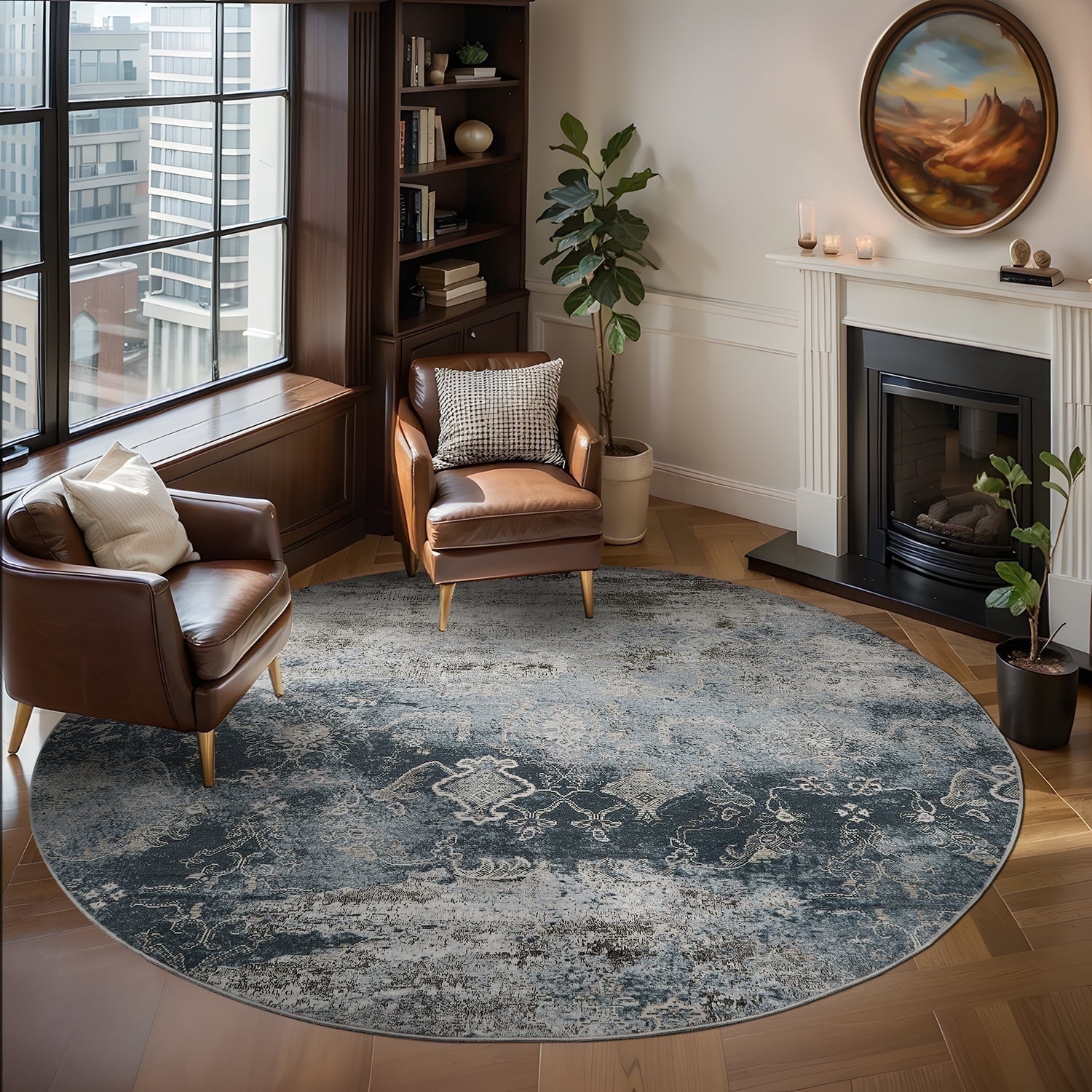VUNATE 5'x5' Round Rugs for Living Room Machine Washable Rugs Abstract ...