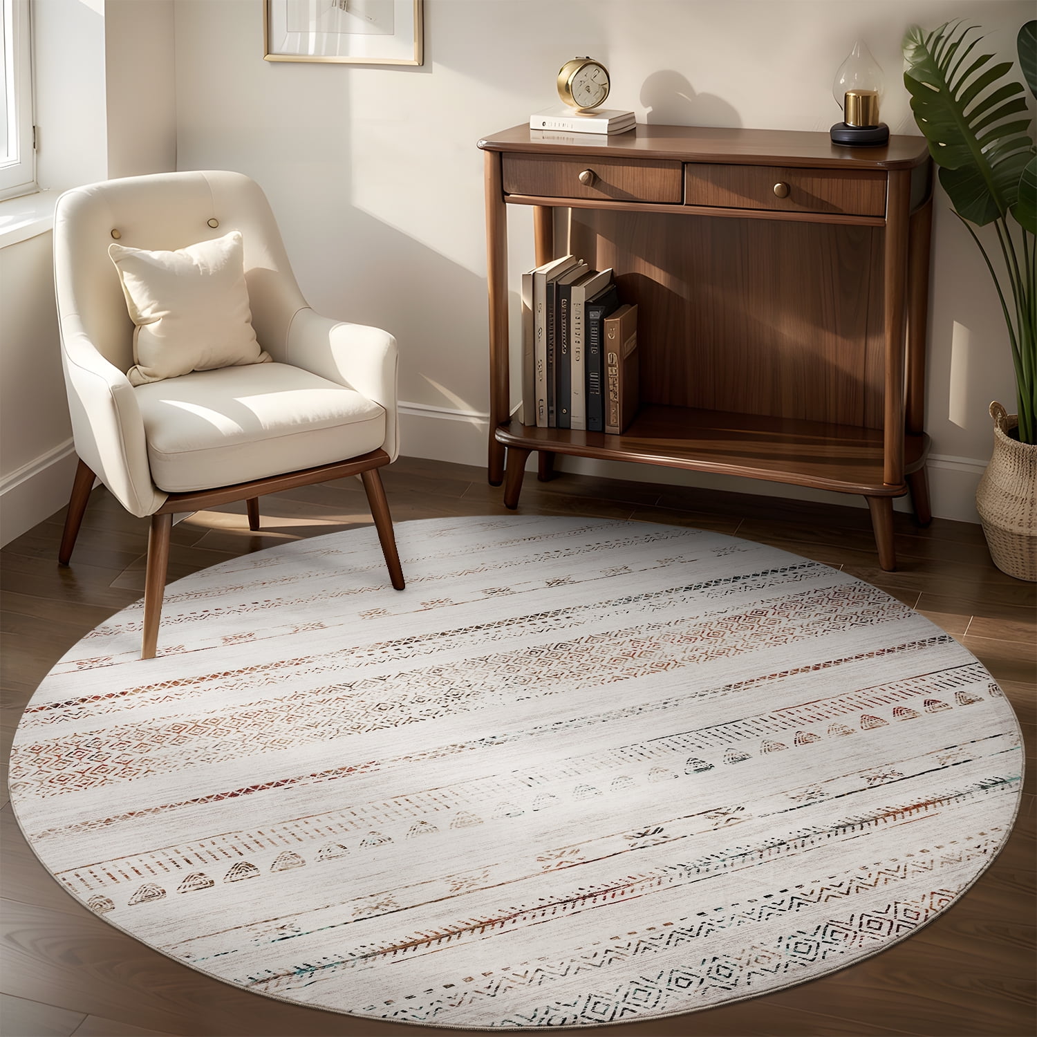 5'x5' Round Rugs for Living Room Washable Rugs Boho Moroccan Area Rug ...
