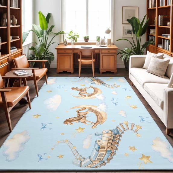 5'x7' Area Rugs, Blue Cartoon Indoor Outdoor Area Rug for Living Room ...