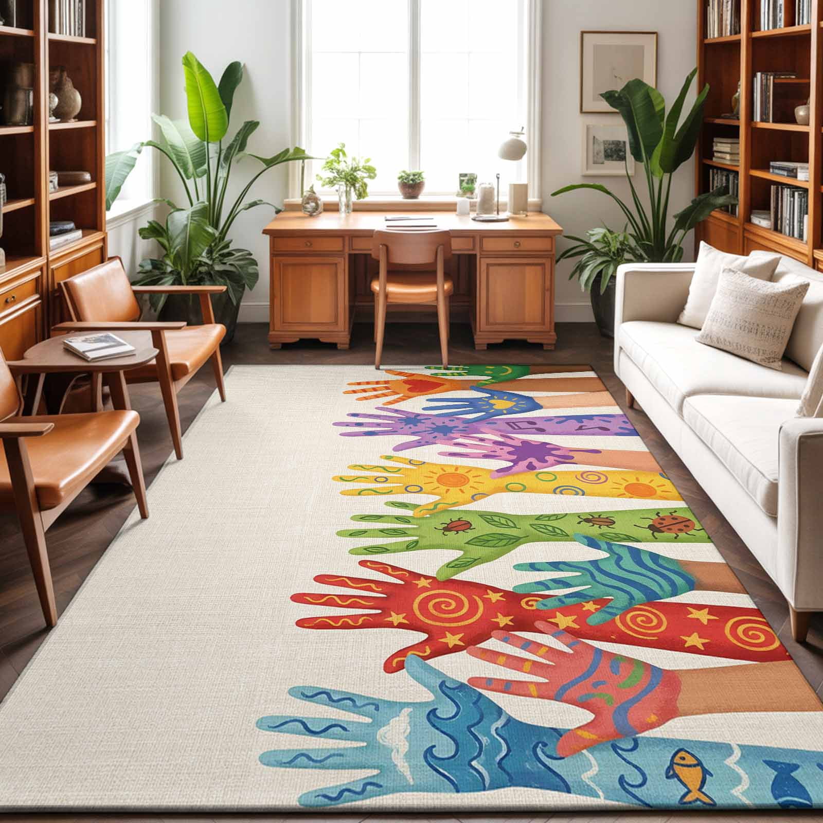 5'x7' Area Rugs, Colorful Hands Print Indoor Outdoor Area Rug for ...