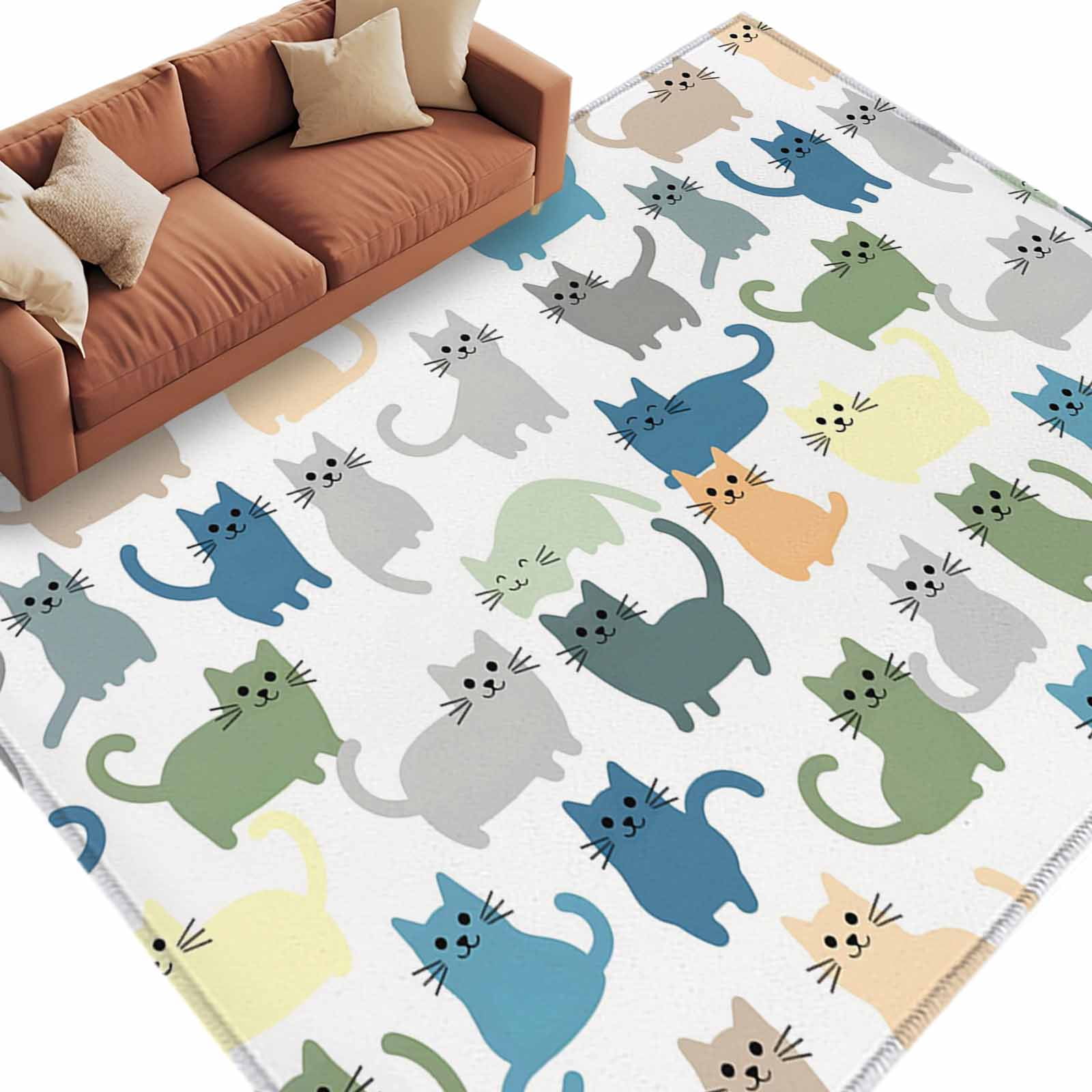 5'x7' Area Rugs Cute Cats Animals Washable Area Rugs Non-Slip Indoor ...