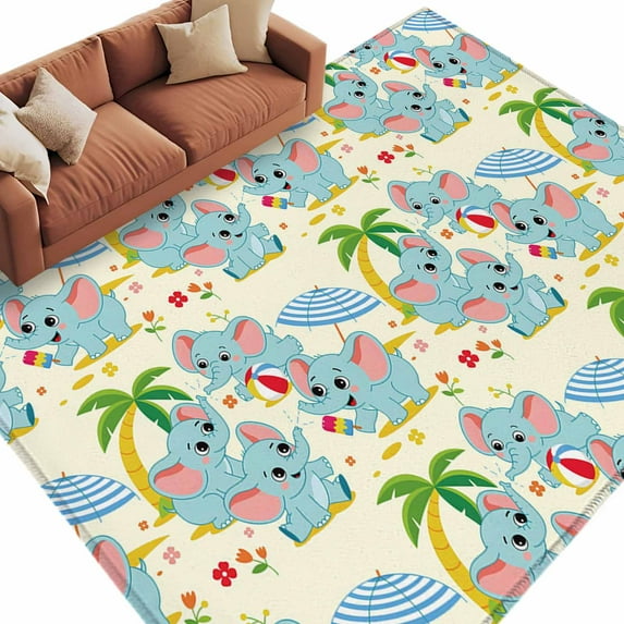 5'x7' Area Rugs Cute Elephant Beach Washable Area Rugs Non-Slip Indoor ...