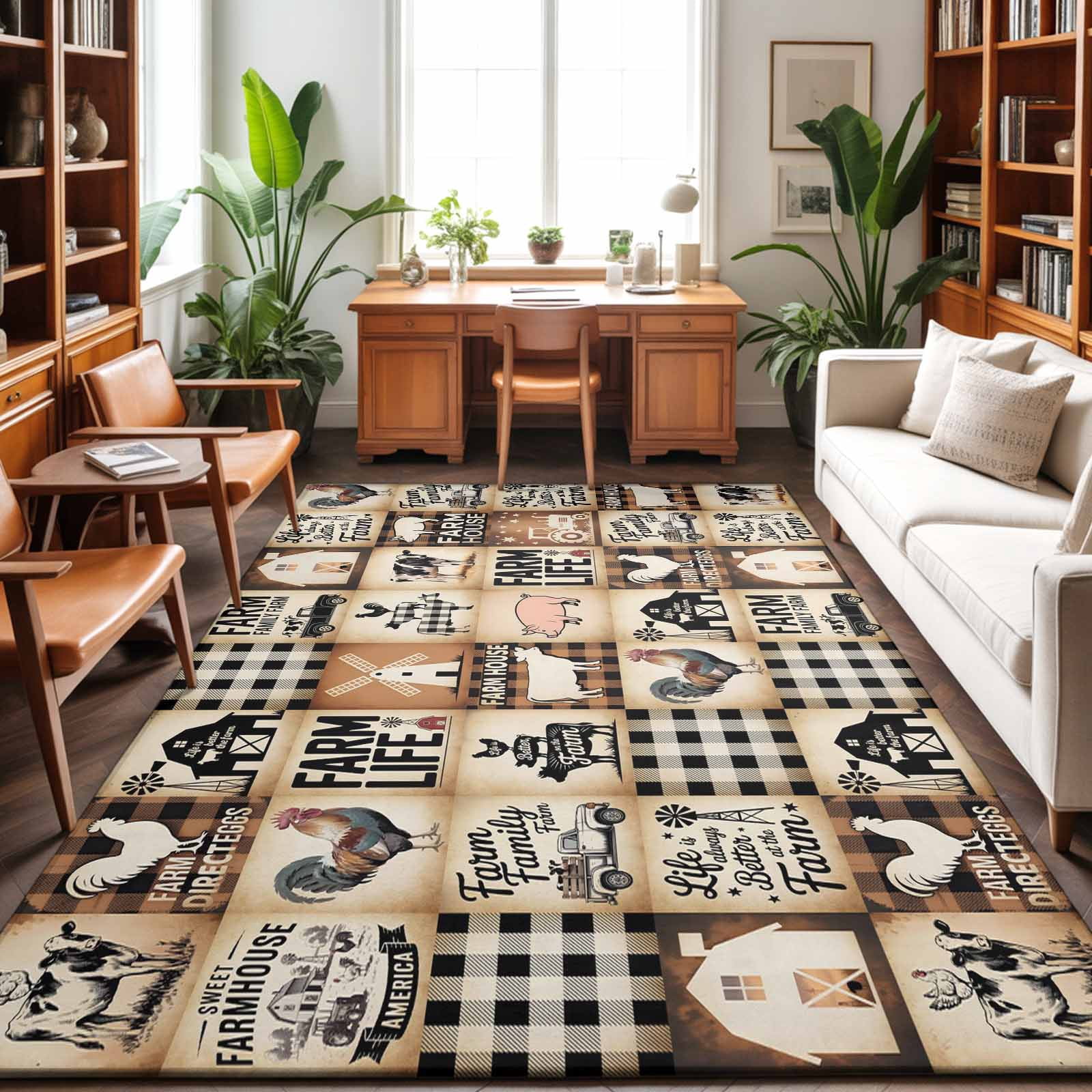 5'x7' Area Rugs, Farmhouse Checkered Indoor Outdoor Area Rug for Living ...