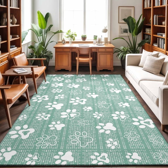 5'x7' Area Rugs, Green Dog Paw Indoor Outdoor Area Rug for Living Room ...
