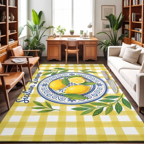 5'x7' Area Rugs, Lemon Floral Summer Indoor Outdoor Area Rug for Living ...