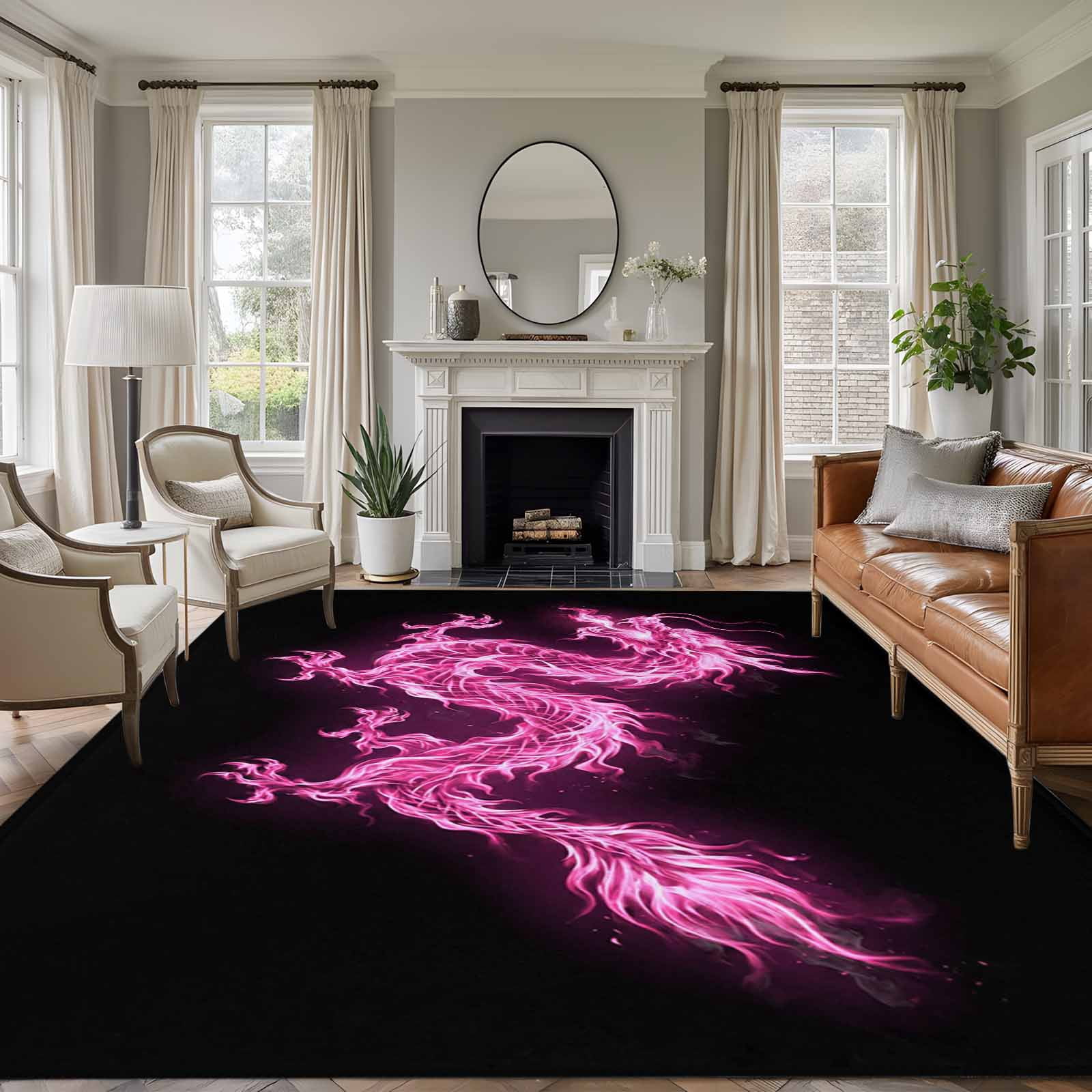 5'x7' Area Rugs for Living Room Bedroom, Dragon Flames Washable Rug ...