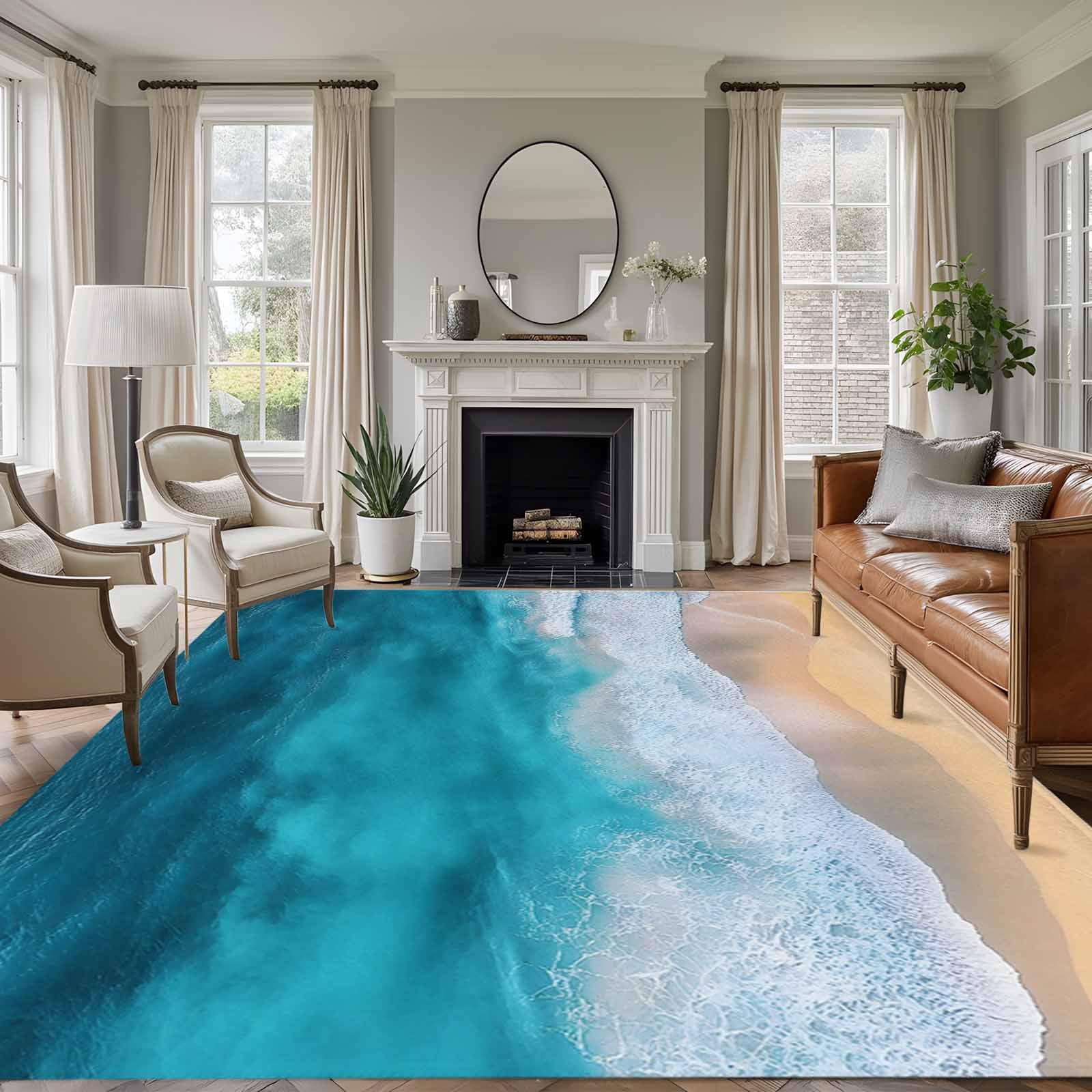 5'x7' Area Rugs for Living Room Bedroom, Ombre Oceans Washable Rug ...