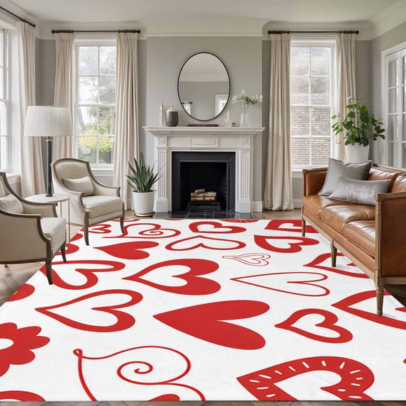5'x7' Area Rugs for Living Room Bedroom, Red Loves Washable Rug Carpet ...