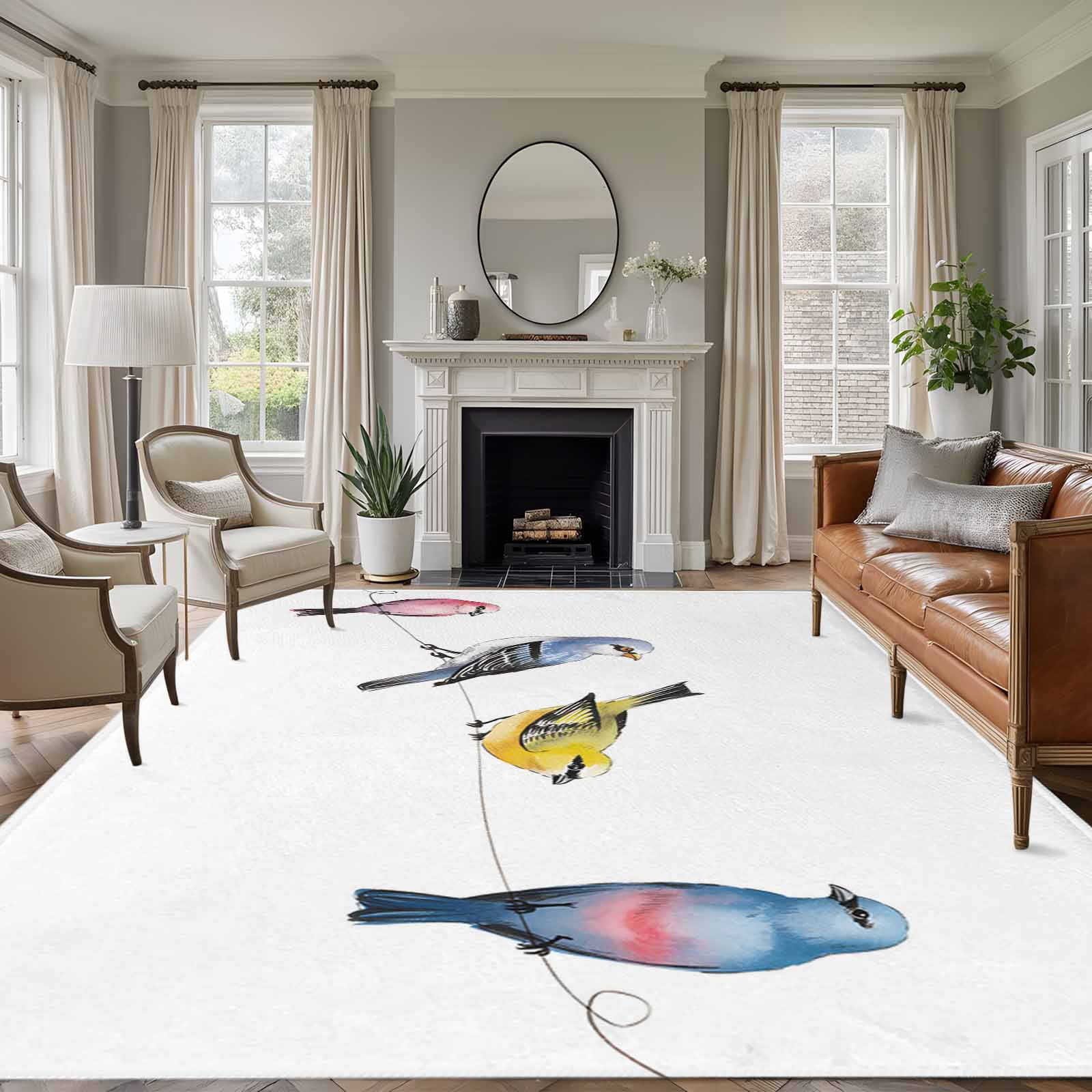 5'x7' Area Rugs for Living Room Bedroom, Watercolor Birds Washable Rug ...