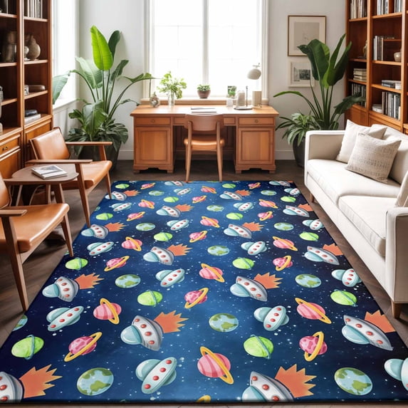 5'x7' Area Rugs, Navy Blue Spaceship Indoor Outdoor Area Rug for Living ...