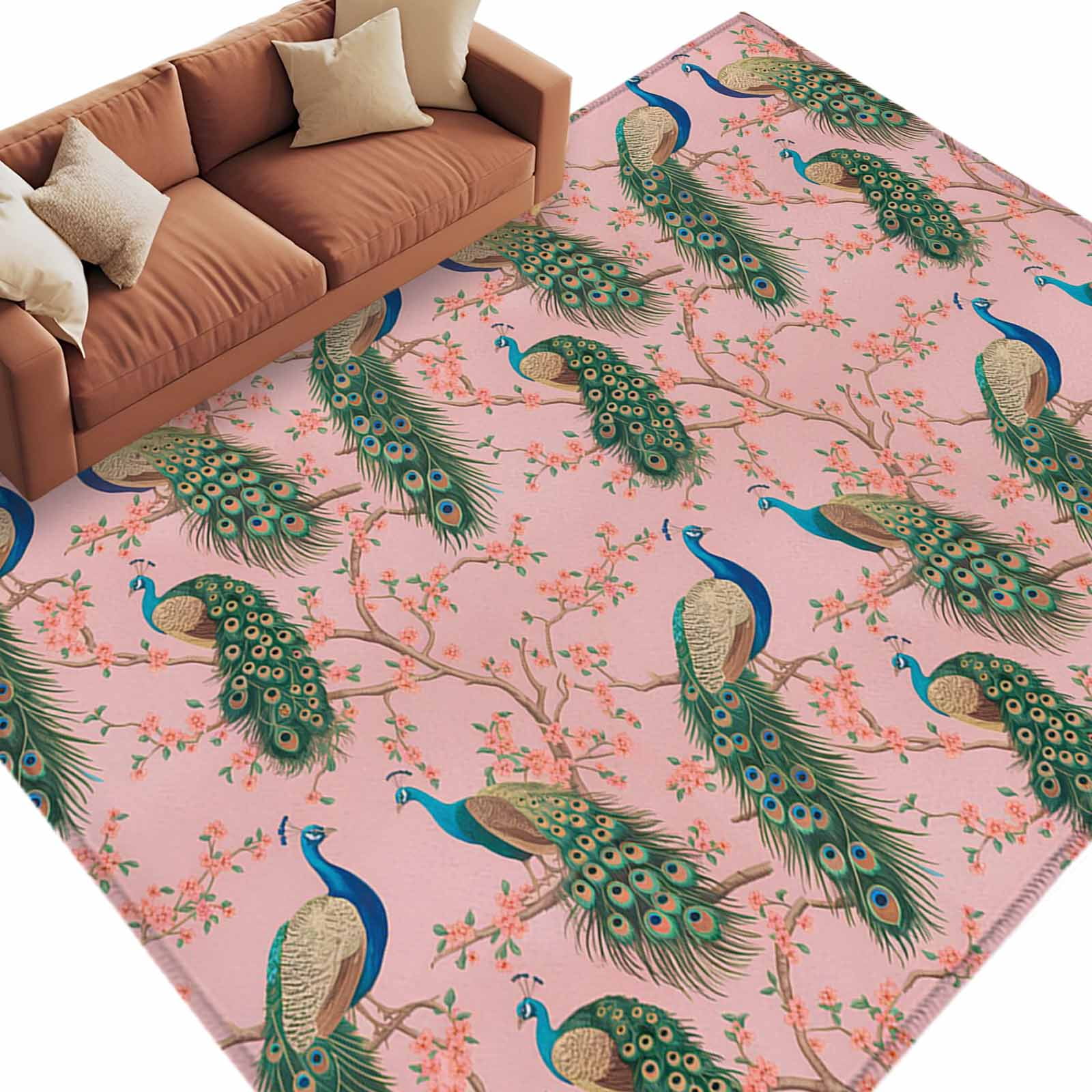 5'x7' Area Rugs Peacock Feather Washable Area Rugs Non-Slip Indoor ...