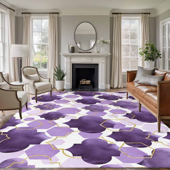 5'x7' Area Rugs, Purple Geometric Moroccan Indoor Outdoor Area Rug for ...