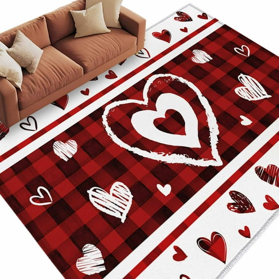 5'x7' Area Rugs Red Black Plaid Valentines Washable Area Rugs Non-Slip ...