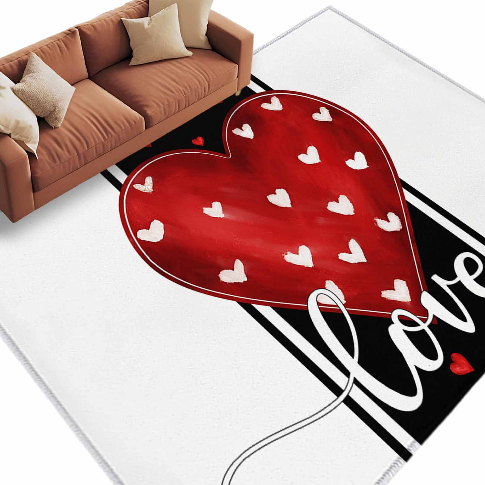 5'x7' Area Rugs Red Love Valentine Washable Area Rugs Non-Slip Indoor ...
