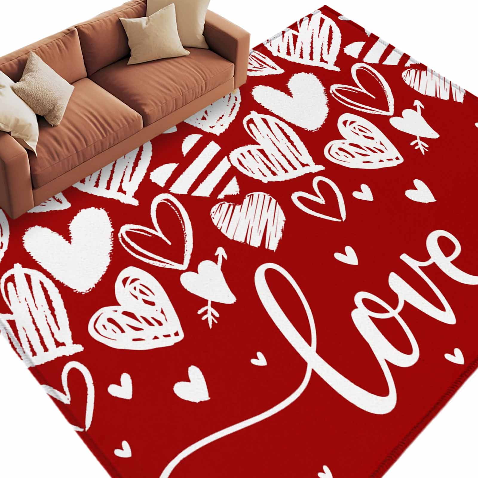 5'x7' Area Rugs Red Love Valentines Washable Area Rugs Non-Slip Indoor ...