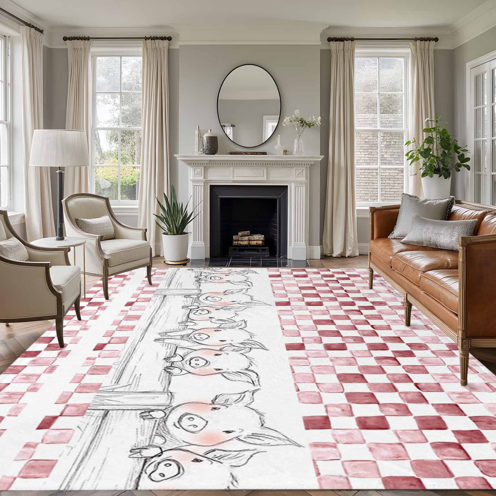 5'x7' Area Rugs, Red Plaid Farmhouse Indoor Outdoor Area Rug for Living ...