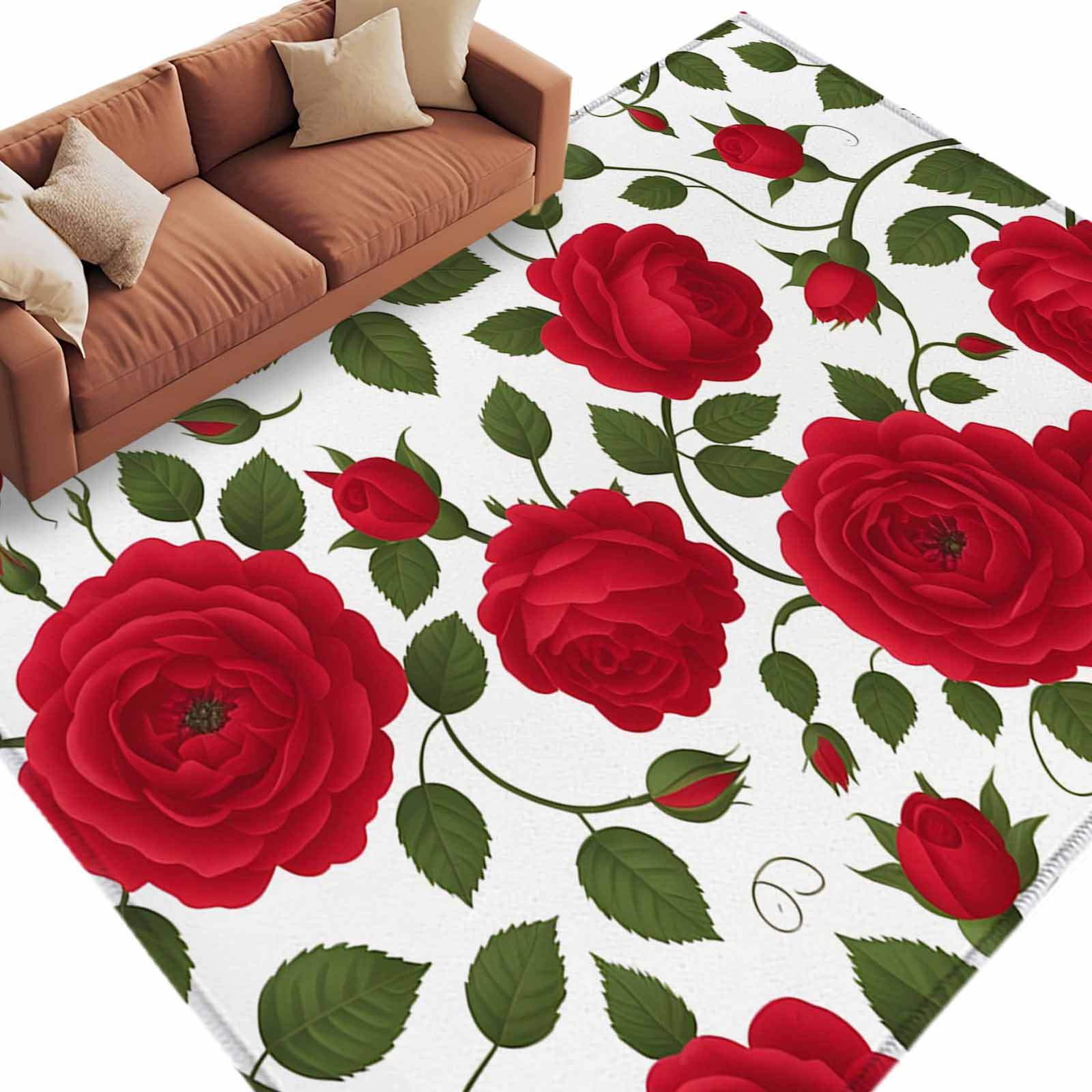 5'x7' Area Rugs Red Roses Washable Area Rugs Non-Slip Indoor Floor Mats ...