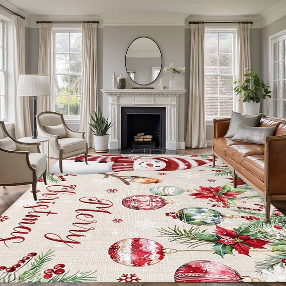 5'x7' Area Rugs, Red Snowman Christmas Indoor Outdoor Area Rug for ...