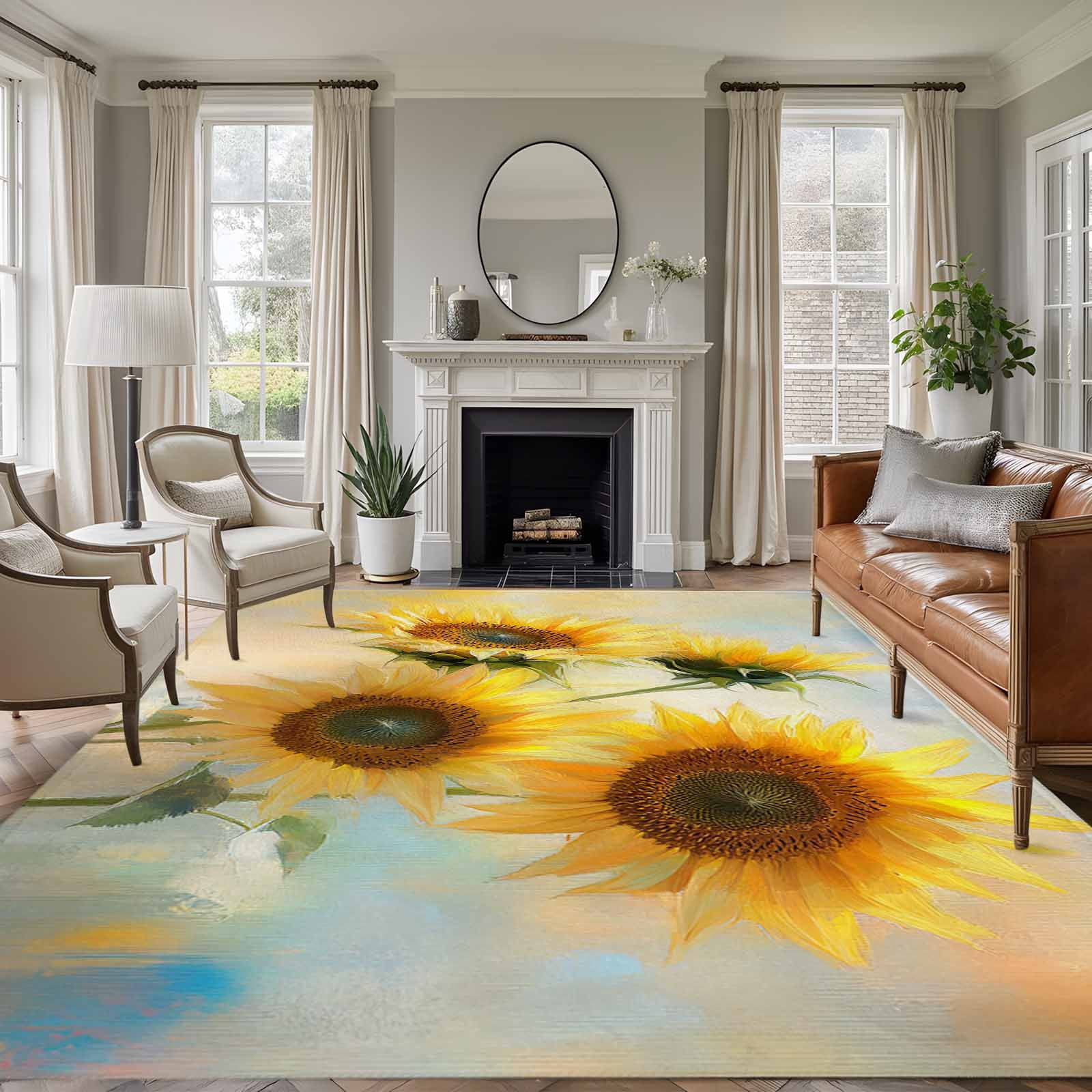 5'x7' Area Rugs, Sunflower Indoor Outdoor Area Rug for Living Room ...