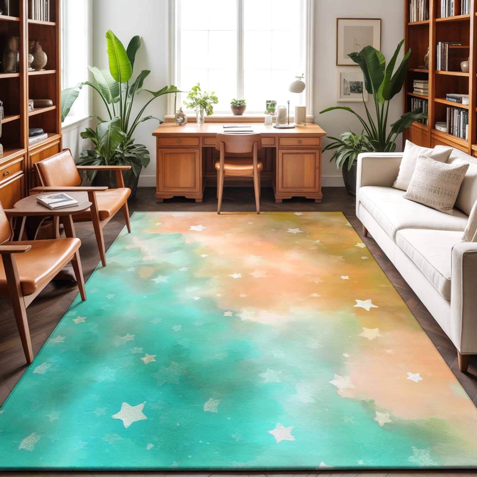 5'x7' Area Rugs, Teal Orange Ombre Indoor Outdoor Area Rug for Living ...