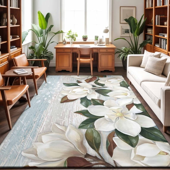 5'x7' Area Rugs, White Magnolia Indoor Outdoor Area Rug for Living Room ...