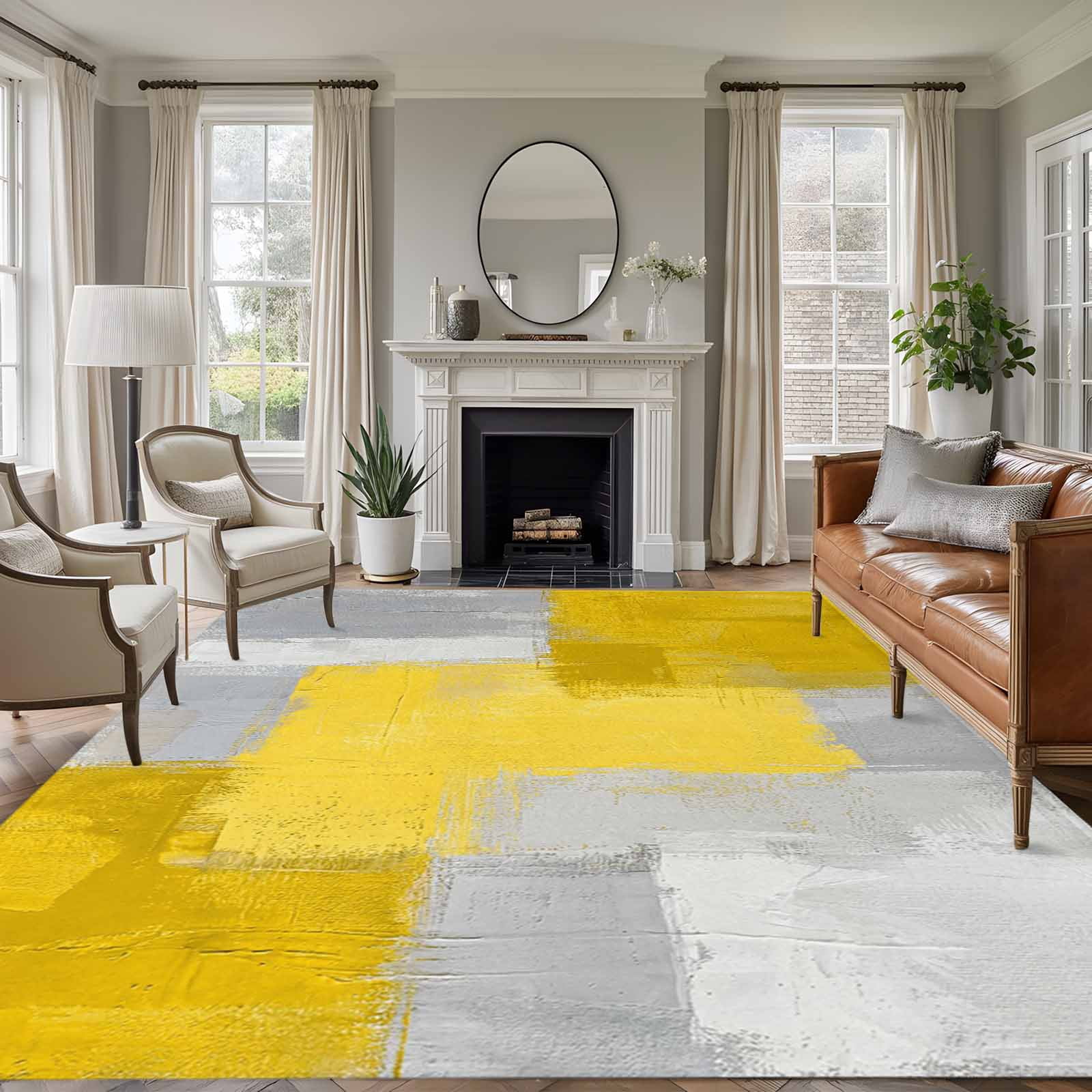 5'x7' Area Rugs, Yellow Abstract Indoor Outdoor Area Rug for Living ...