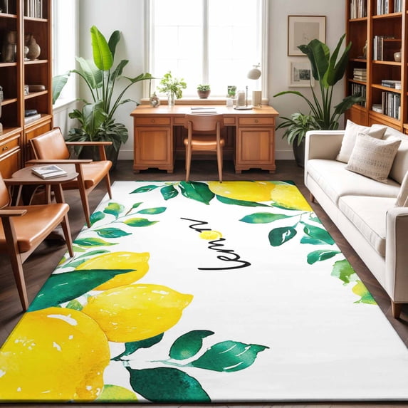 5'x7' Area Rugs, Yellow Lemon Indoor Outdoor Area Rug for Living Room ...