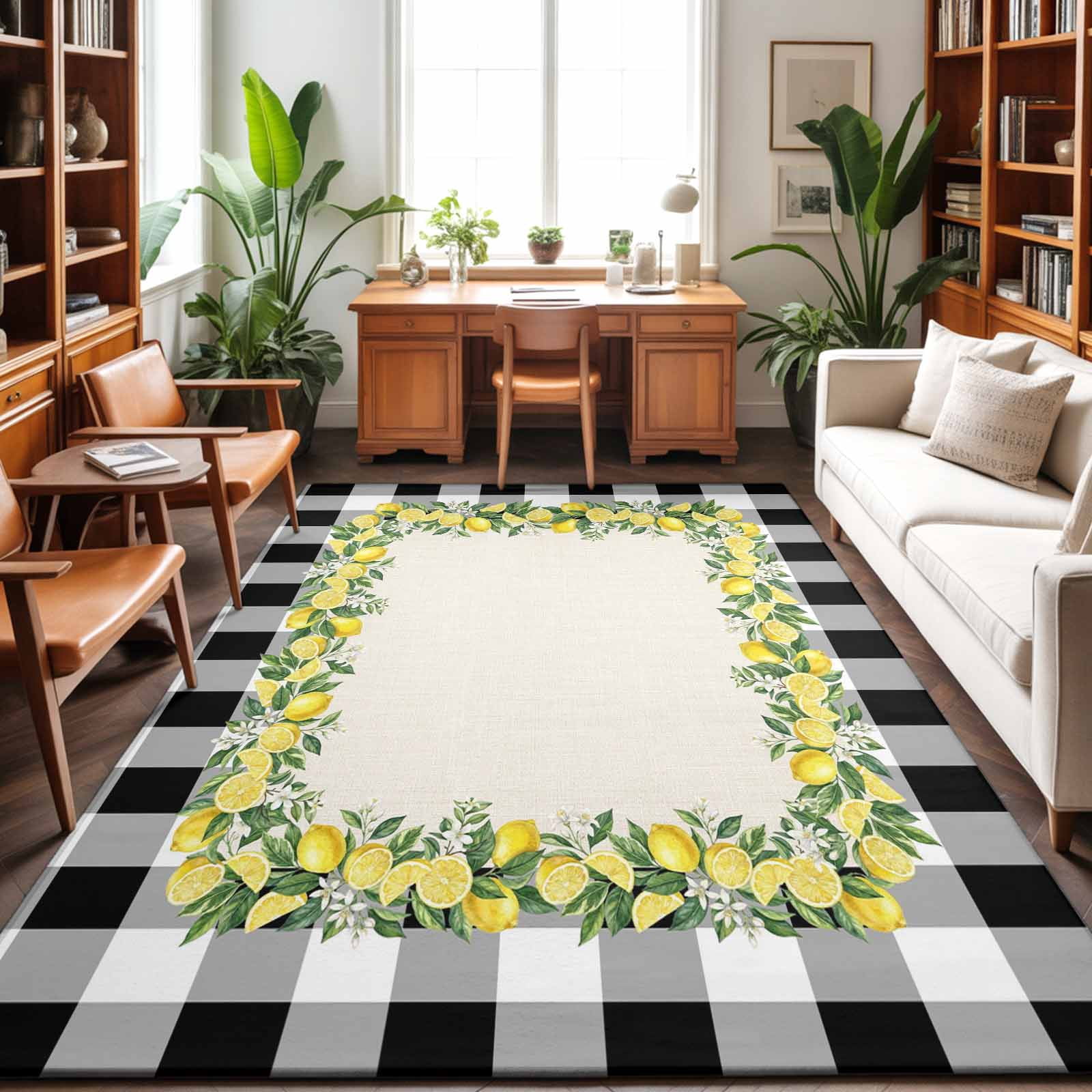 5'x7' Area Rugs, Yellow Lemon Indoor Outdoor Area Rug for Living Room ...