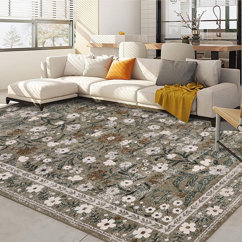 5'x7' High Traffic Area Rug, Retro Mottled Boho Design, Durable Non ...