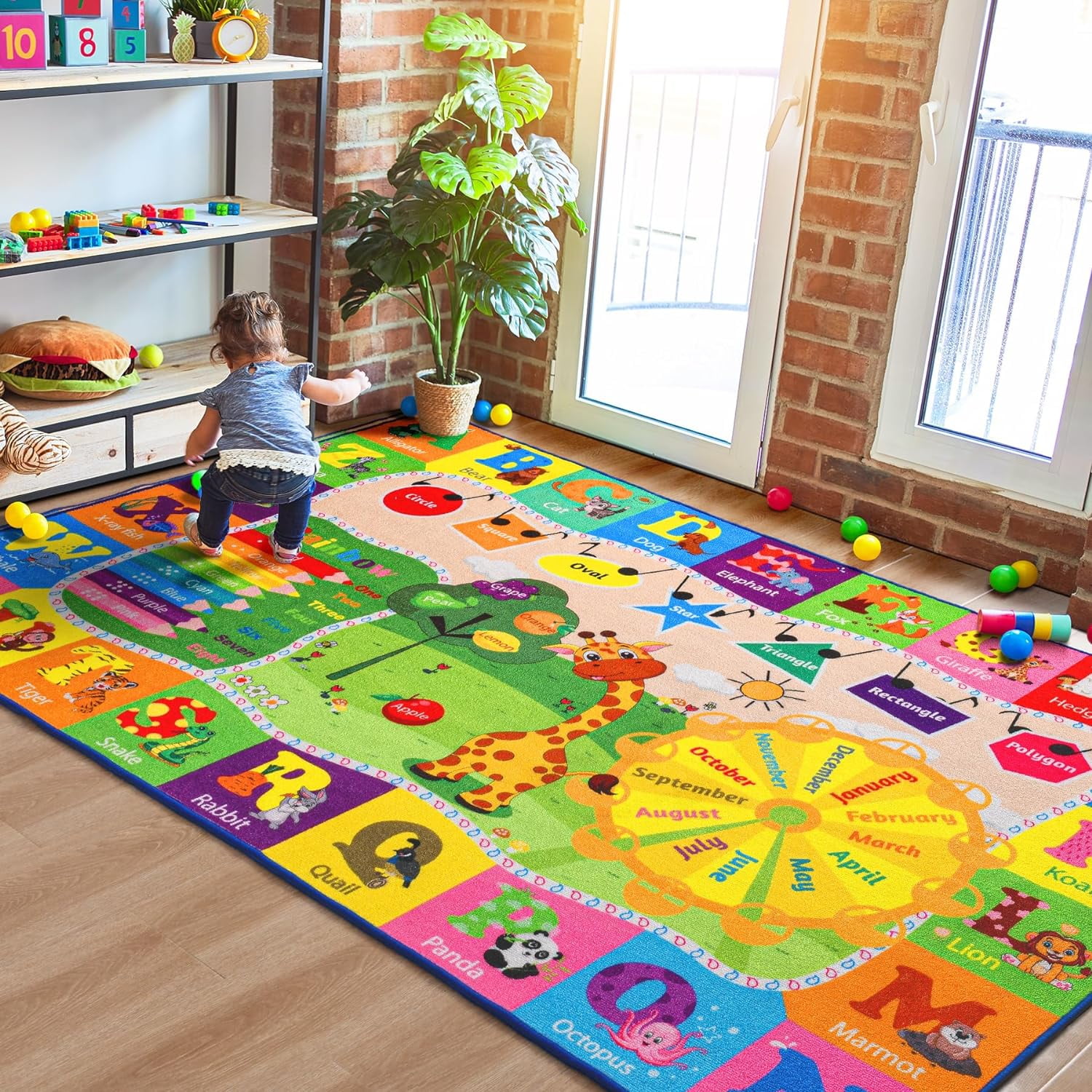 5'x7' Kids Rug Cute Playroom Rug with ABC Alphabet Animals Classroom ...