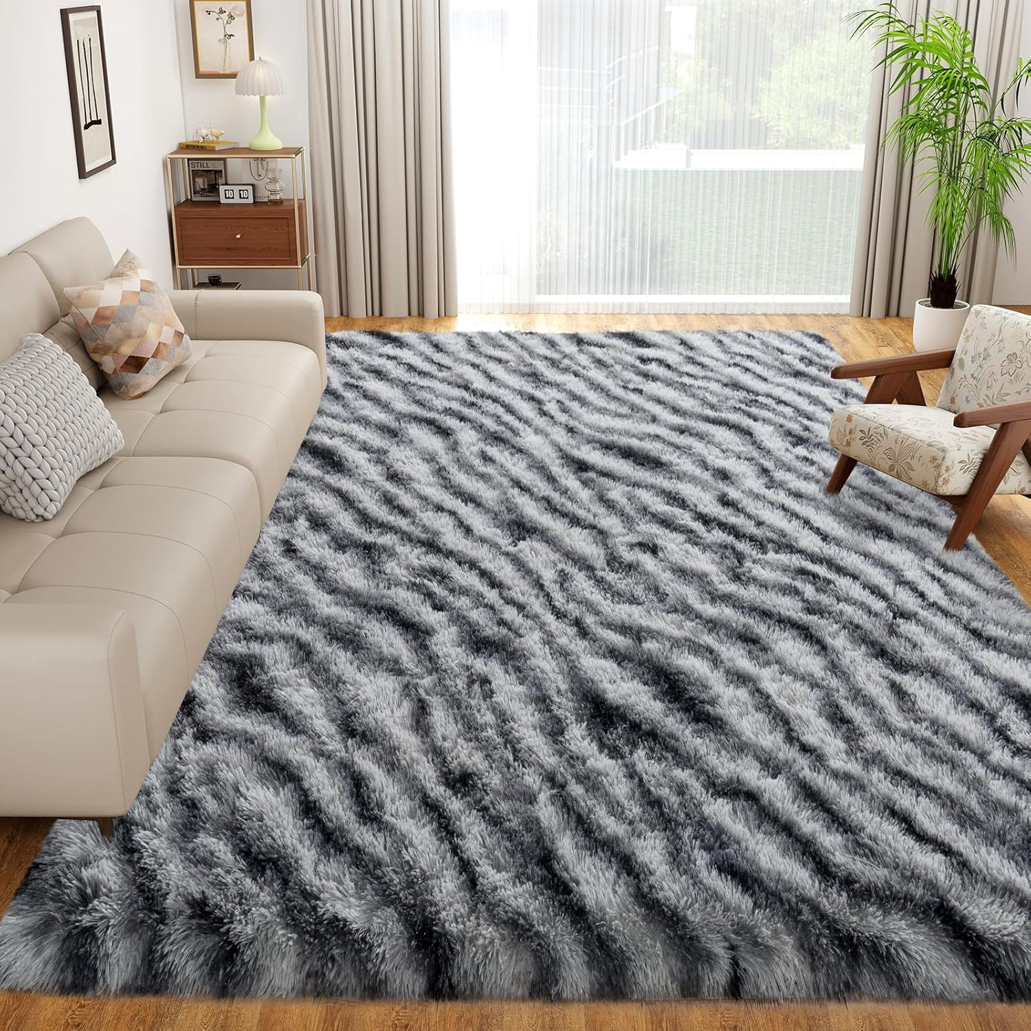 5'x7' Super Fluffy Modern Shag Zebra Area Rug, Soft Plush Carpet for ...