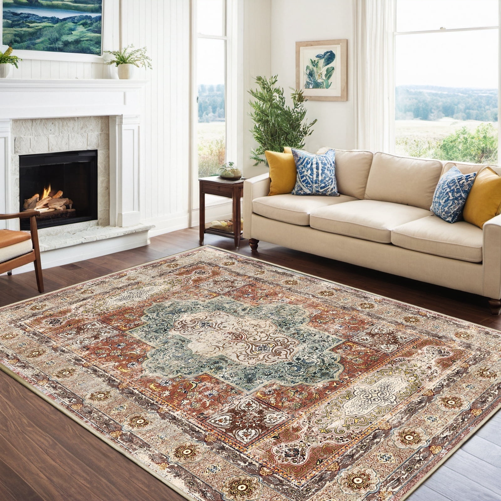 5'x7' Traditional Area Rugs for Living Room, Non-Slip Indoor Thin ...